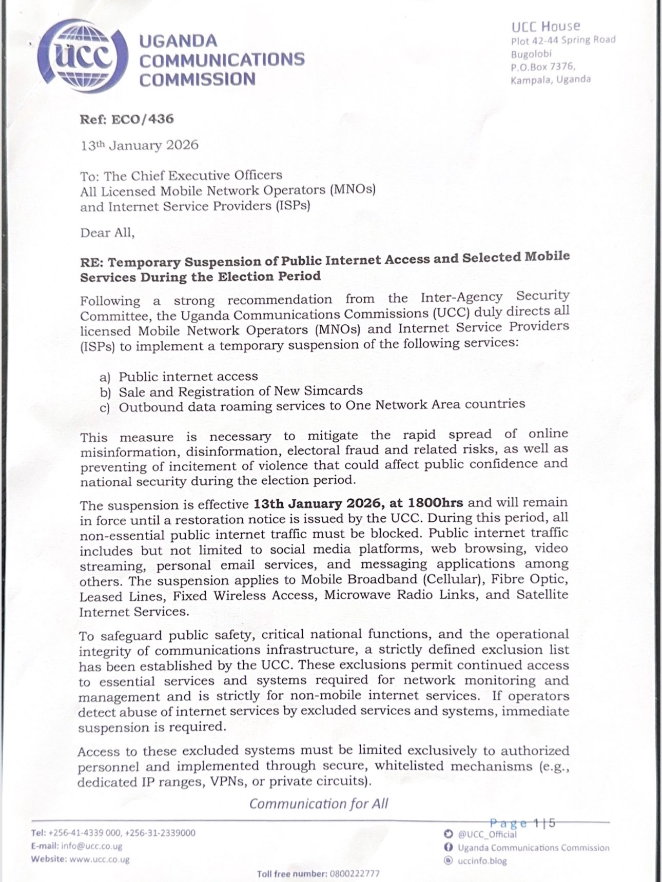 Election: Uganda Orders Internet Shutdown